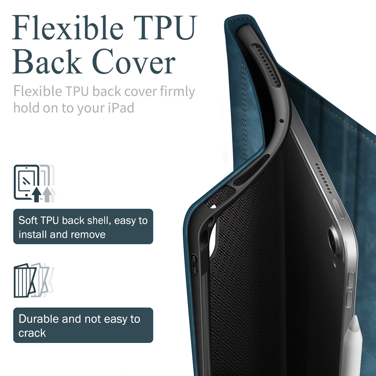 Antbox Case for 2024 iPad Air 11'' (M2)/ iPad Air 5th/4th Generation 10.9'' Vegan Leather with Pencil Holder Typing Angle Auto Sleep/Wake Muti-Stand iPad Air 6th/5th/4th Case (Blue)