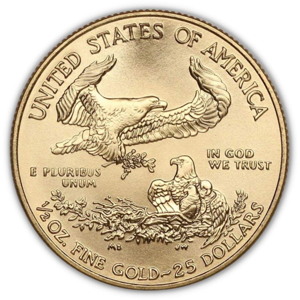 1986 - Present (Random Year) 1/2 oz American Gold Eagle Coin Brilliant Uncirculated (BU -Type 1 or 2) in United States Mint Box with Certificate of Authenticity $25 Mint State