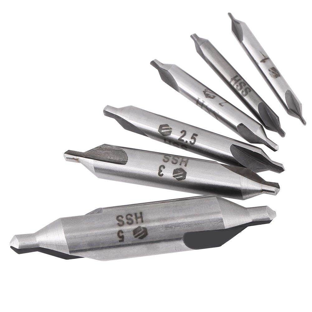 6pcs 1/1.5/2/2.5/3/5mm 60 Degree Triton Stainless HSS Center Drill Bit Set Lathe Mill Combined Centre Drill Countersink for Metal