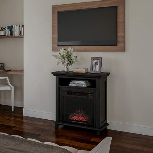29-Inch Tall Electric Fireplace TV Stand – Freestanding Entertainment Console with Shelf, Faux Logs and LED Flames by Northwest (Black)