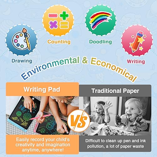 2 Pack LCD Writing Tablet, Electronic Drawing Writing Board, Erasable Drawing Doodle Board, Doodle Pad Toys for Kids Adults Learning & Education, 8.5IN(Blue+Pink)