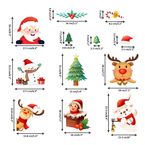 242 Pieces Christmas Window Clings for Glass Windows, 9 Sheets Christmas Window Stickers, Snowflake Window Clings Christmas Decorations, Double-Side Xmas Deer Santa Decor Decals for Party