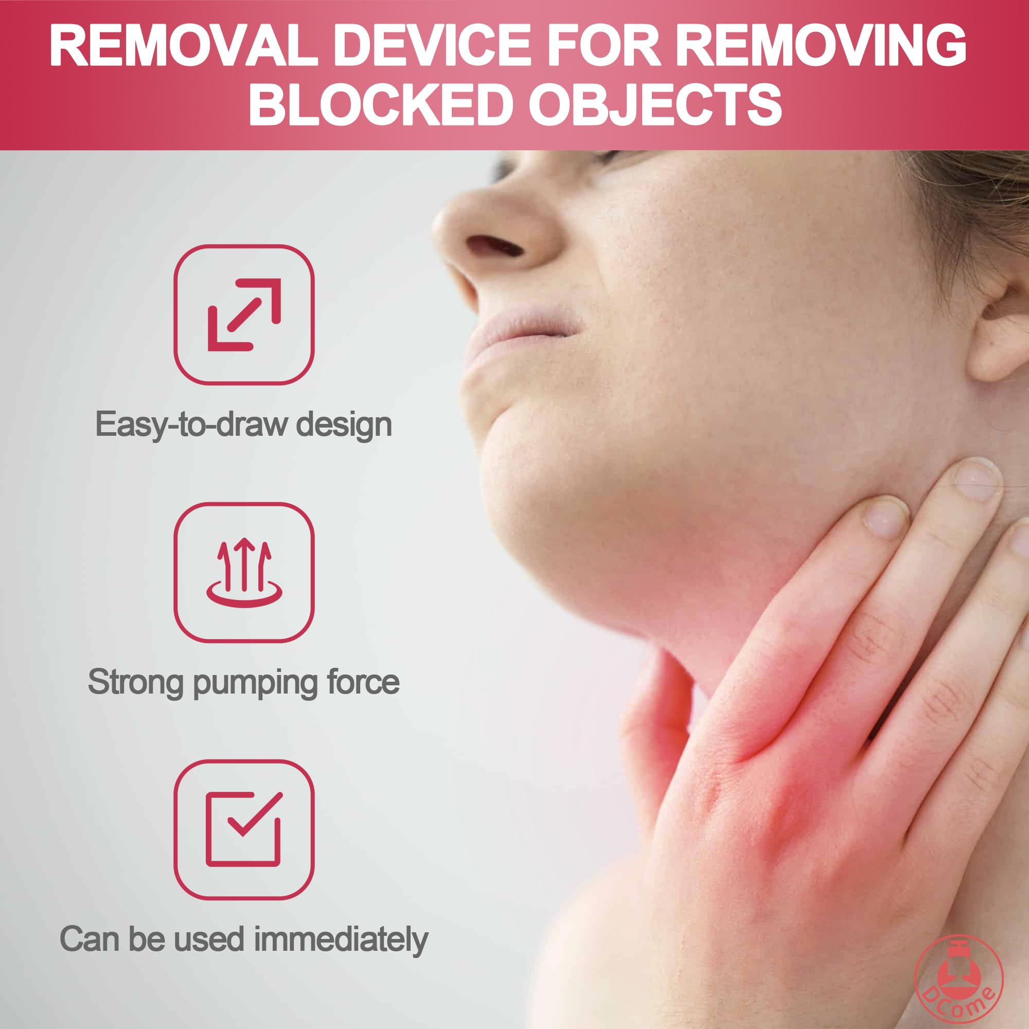 DCome Child & Adult Removal Suction Apparatus for Removing Blocked Objects, Effective & Portable Device with 4 Size Masks, Easy to Carry, Safe & Strong, Authorized US Patented Product