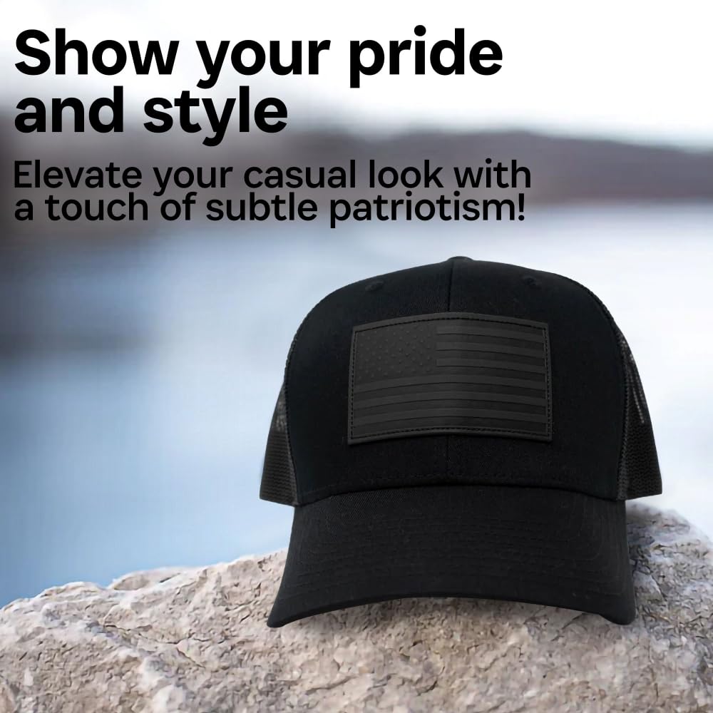 13 STRIPES American Flag Hat β Leather Patch Mesh Back Snapback Hat for Men & Women USA Flag Trucker Hat, Casual Unisex Hat - Blackout