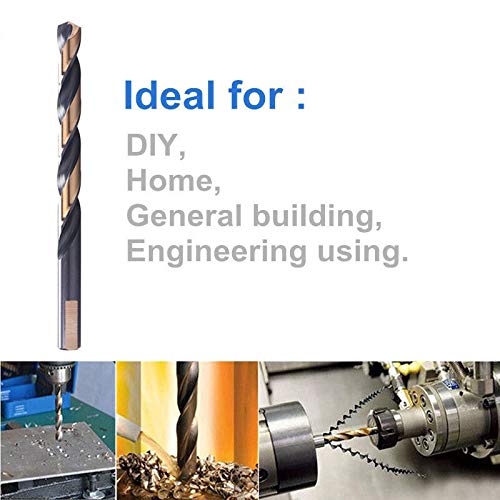 12 PCS 17/64" HSS Black and Gold Coated Twist Drill Bits, Metal Drill, Ideal for Drilling on mild Steel, Copper, Aluminum, Zinc Alloy etc. Pack in Plastic Bag