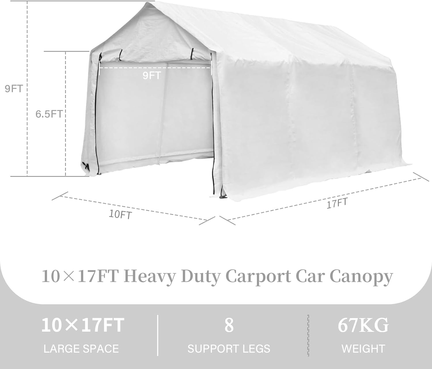 10'x 17'Heavy Duty Portable Carport Car Garages Shelters, 8 Steel Legs, White, Waterproof
