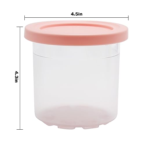 4 Pack Ice Cream Containers Replacement for Ninja Creami Ice Cream Makers NC300, NC301 & NC299AMZ Series, Reusable, BPA-Free & Dishwasher Safe, Airtight, Gray/Blue/Pink/Green Lids