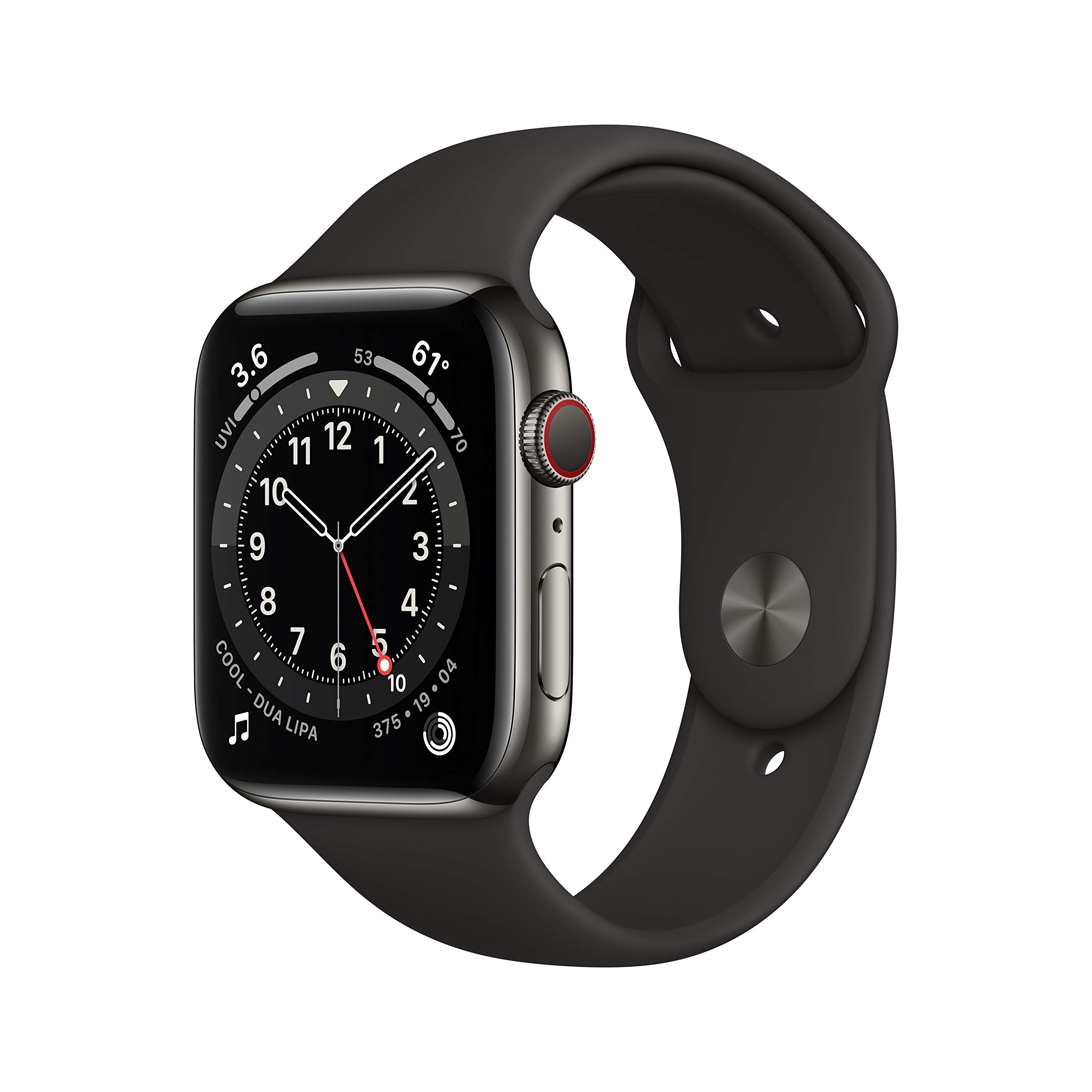 Apple Watch Series 6 (GPS + Cellular, 44mm) - Graphite Stainless Steel Case with Black Sport Band