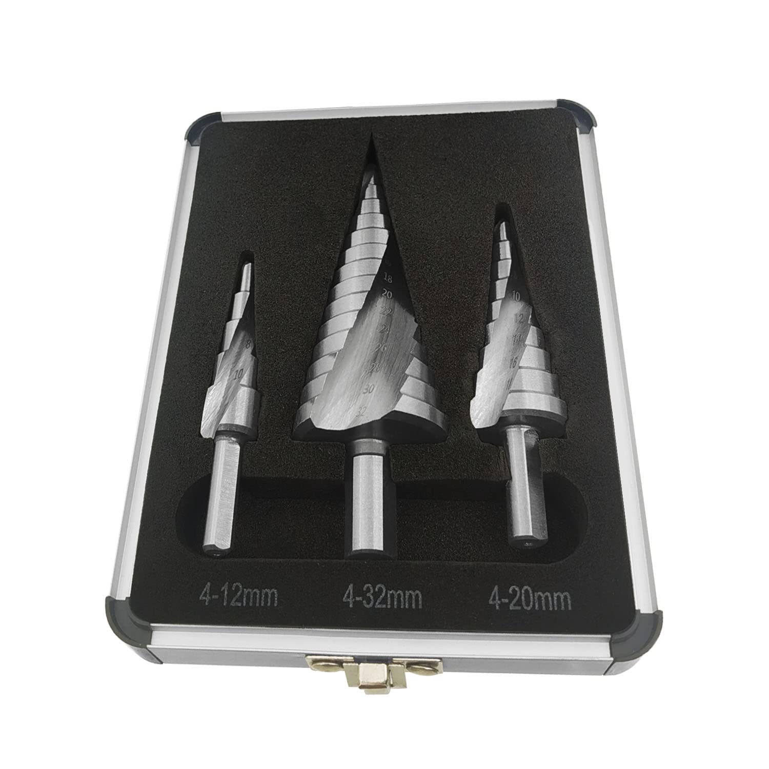 BQKKWIN 3PCS Titanium Step Drill Bit Set with Automatic Center Punch, 29Sizes in 3 High Speed Steel Drill Bits Set ,1/4" Triangular Shank Drive (with Box)