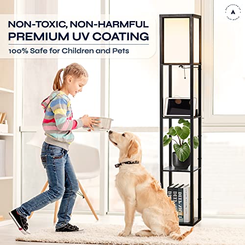 ATAMIN Avery - 63" Floor Lamp with Fast Charging USB, USB-C & Power Outlet, Shelf Floor Lamps for Living Room, Standing Lamp with Charging Station - Black
