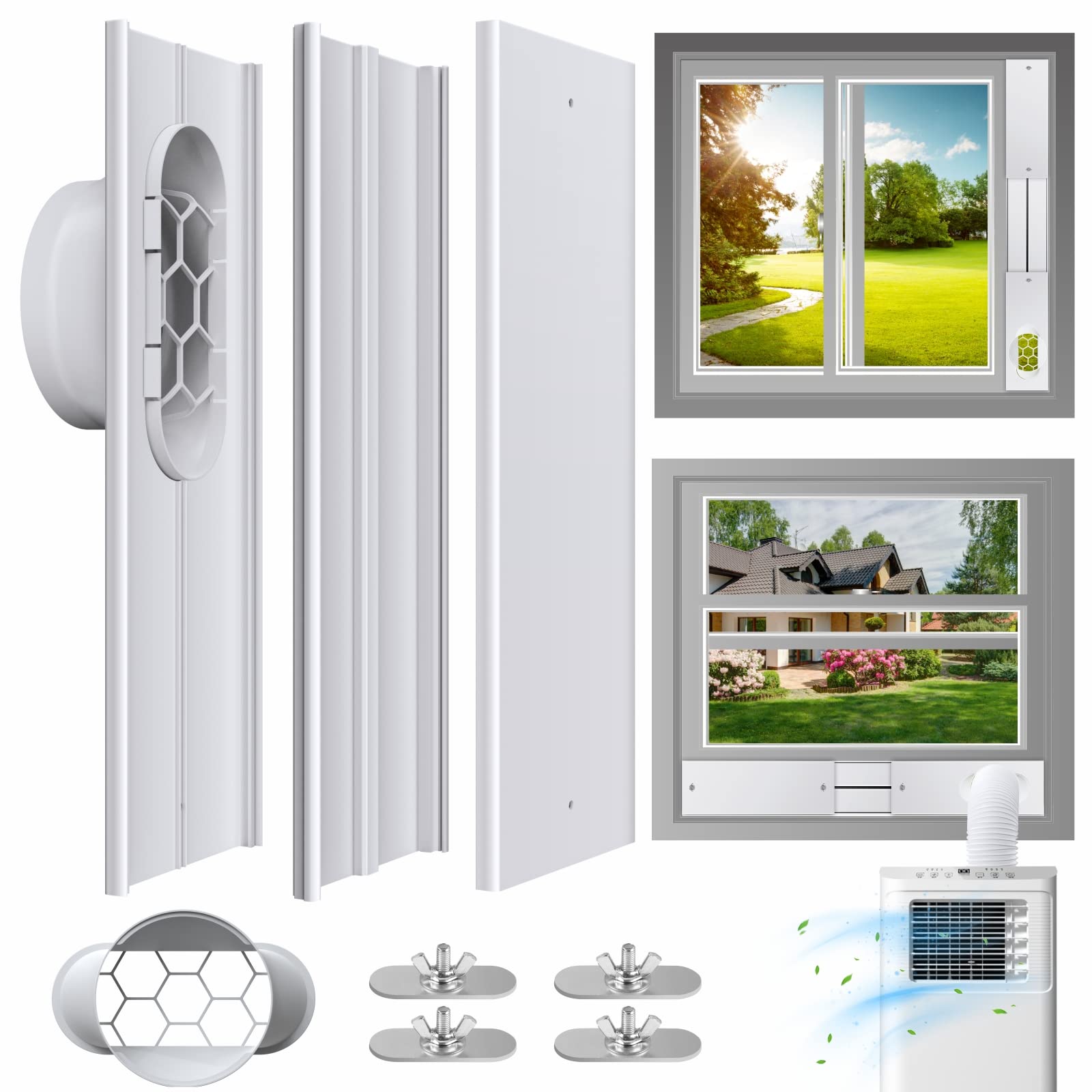 AC Window Vent Kit Portable Air Conditioner Window Kit for Sliding Window, AC Vent Kit with Coupler Window Seal for AC Unit,AC Window Seal Parts Adjustable Length from 16.9"to 46.5" fit for 5.1”Hose