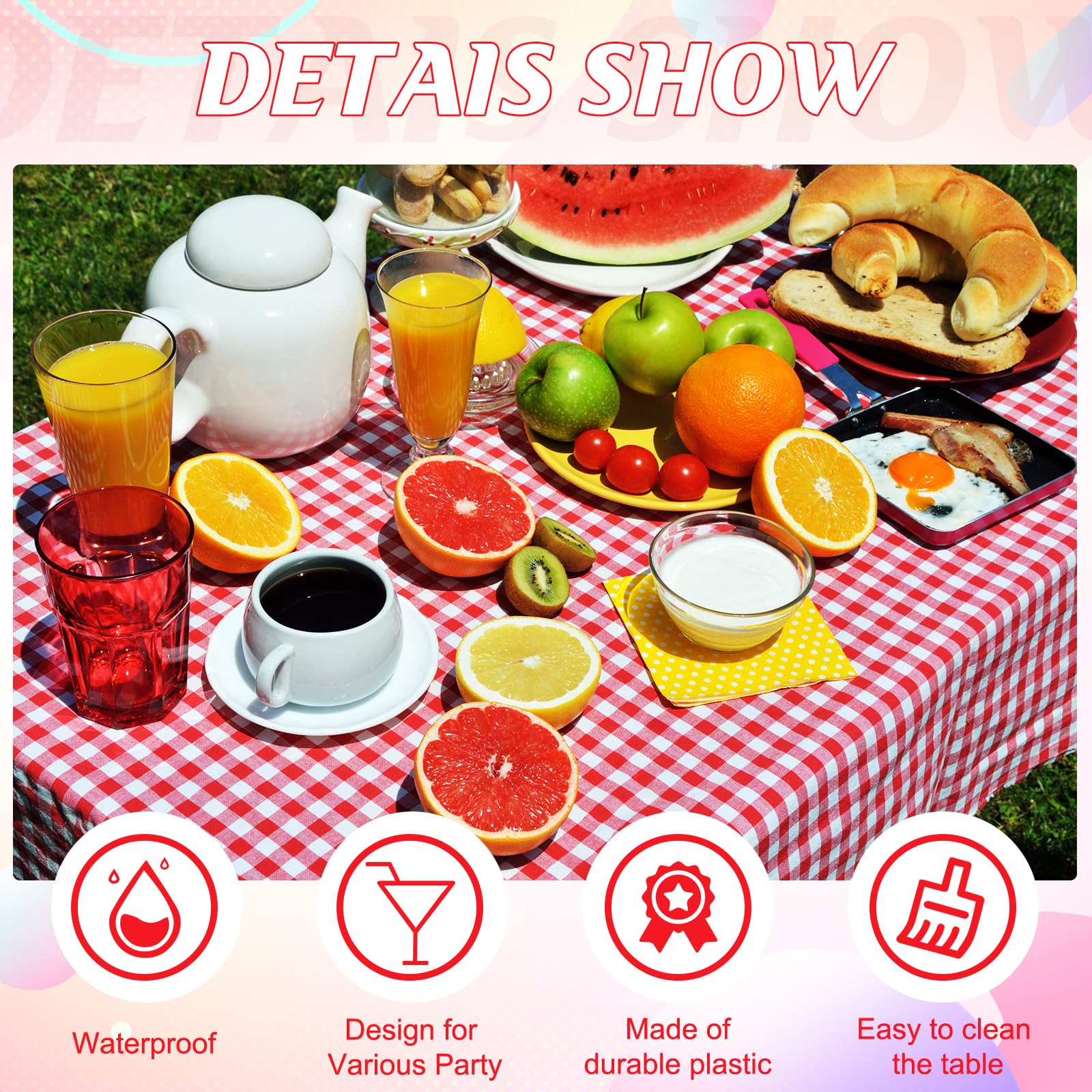 12 Pack Red and White Plastic Checkered Tablecloth, Premium Decorative Disposable Red Gingham Plaid Table Cloths for Parties, Rectangle Party Table Cover for Picnic Farm Birthday Wedding, 54x108 Inch