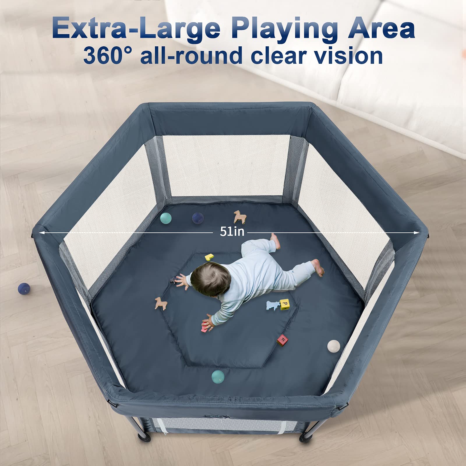 Baby Playpen, Bellababy Extra Large Playard, Kids Activity Centre, Portable with Soft Mattress & Storage Bag, Anti-Skid Pads, Lightweight, Indoor-Outdoor