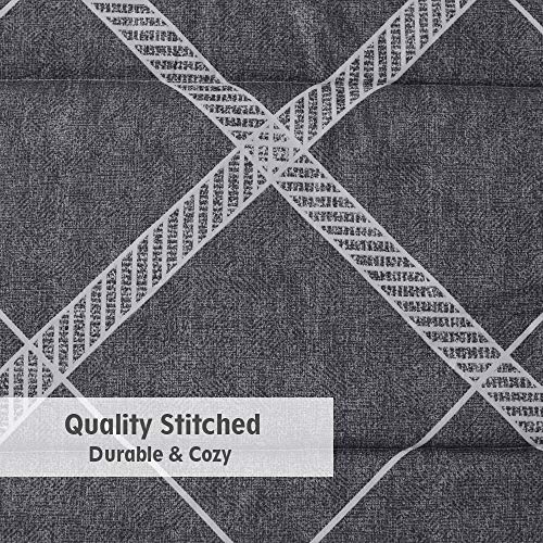 ATsense Comforter Set Queen, All Season 3-Piece 100% Cotton Fabric, Soft Microfiber Filled Bedding, Lightweight Reversible Duvet Insert (Grey&White, MY005)