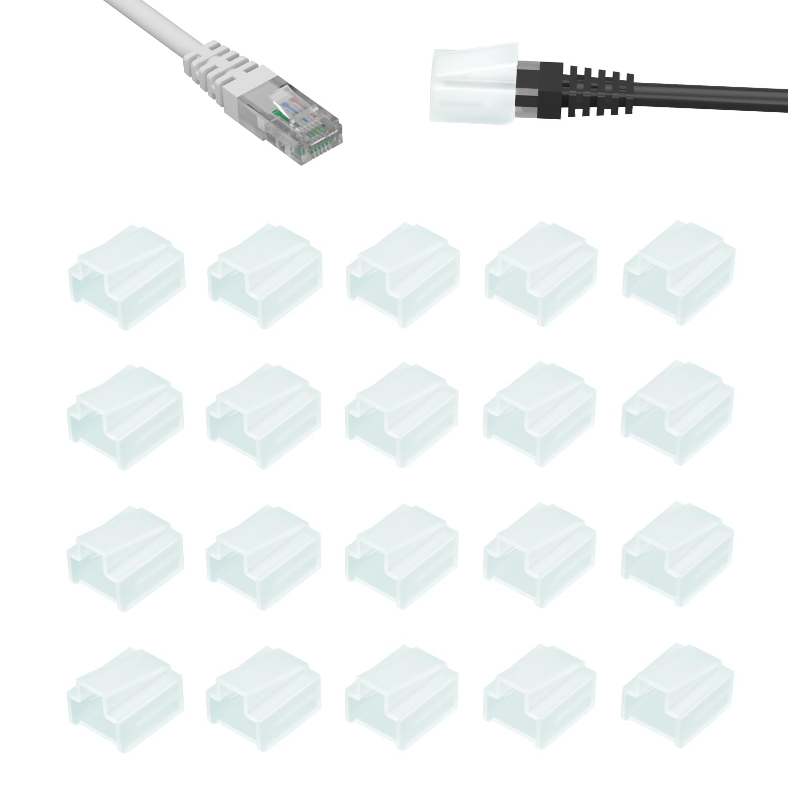 WXZRLIU RJ45 Cable Plug Protectors,Plastic RJ-45 Plug Protector Dust Covers,Ethernet Plug Sheath Cable Plug Connector Cover,RJ45 Connector Ethernet Cover for Kinds of Cable,20PCS