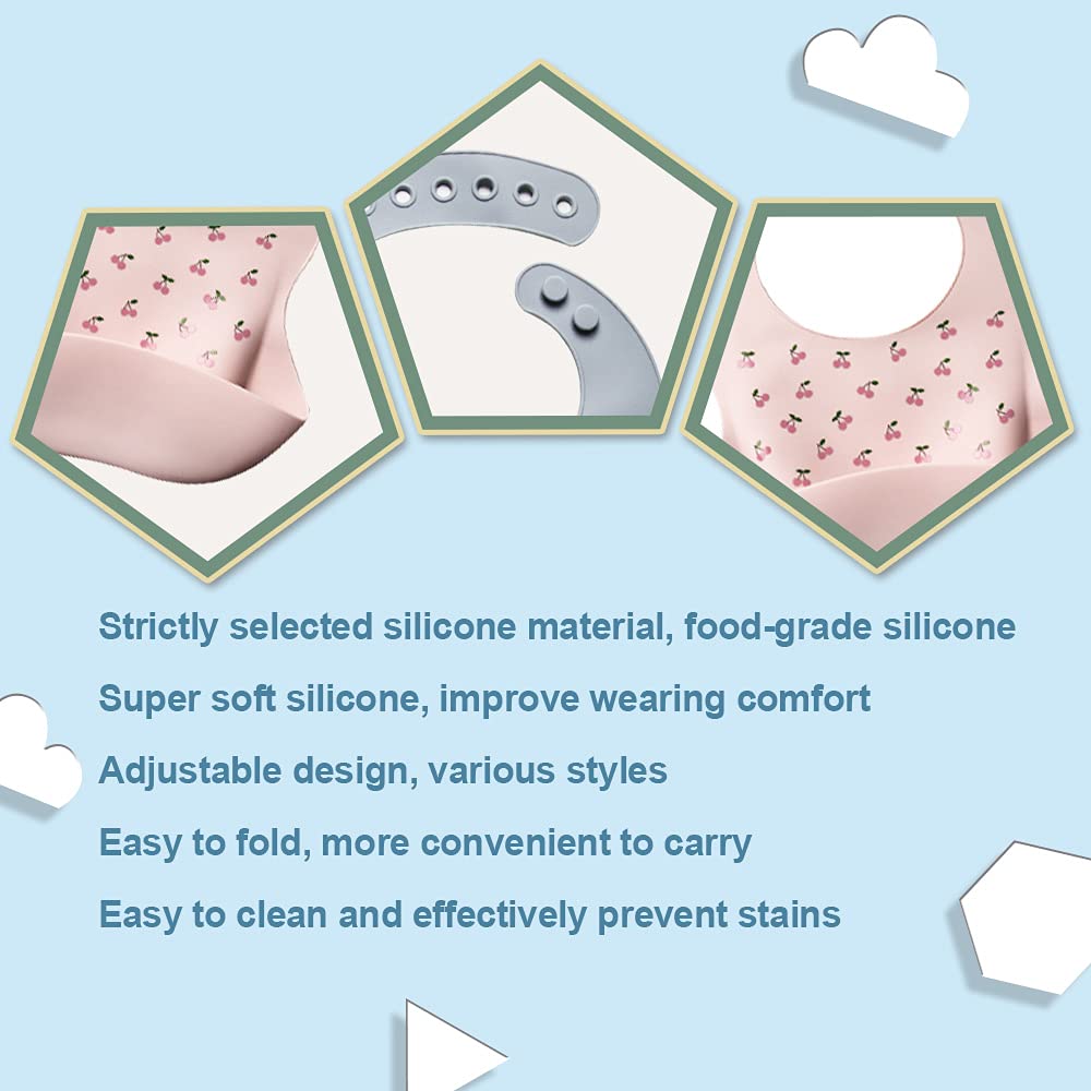 Ovelzurea Silicone Baby Bibs for Babies & Toddlers,Food Grade Silicone Bibs for Girls and Boys, BPA-free Waterproof Bib, Easy to Wipe,Adjustable, 2PCS