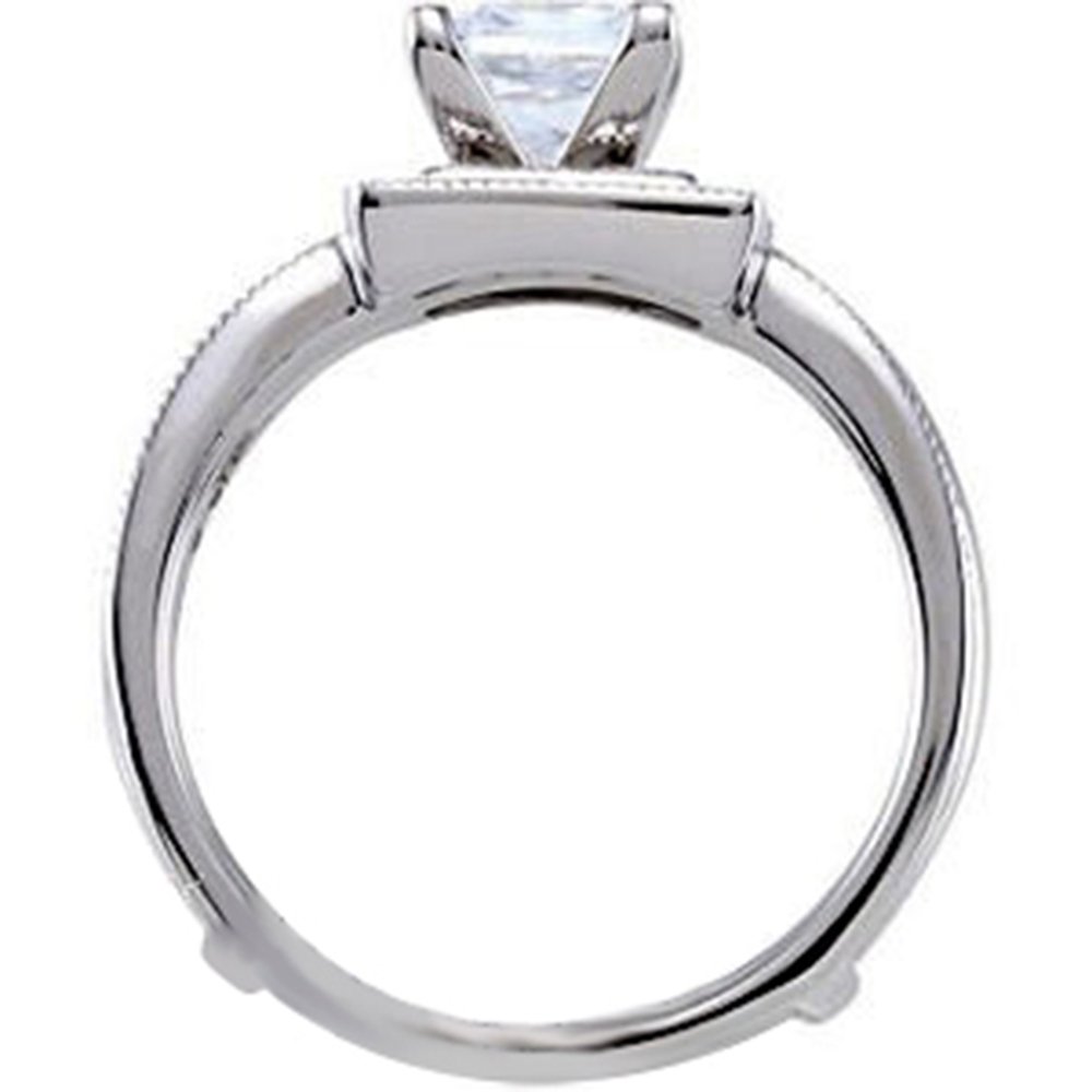 14k White Gold Plated Simulated Diamonds Princess Round Cut Solitaire Wrap Ring Guard Enhancer 7.5