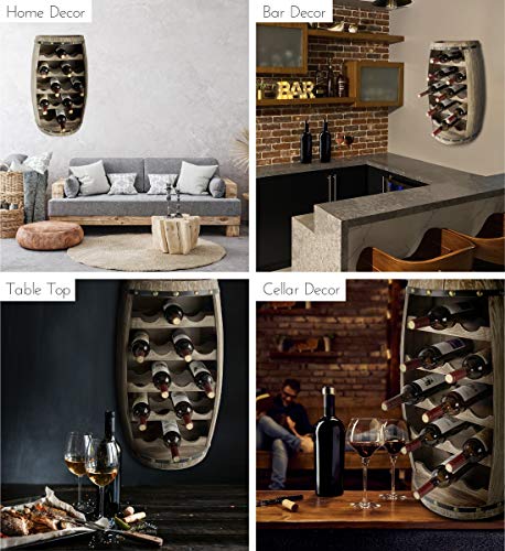 CoTa Global Modern Alexander Wall Mounted Wine Rack - 18 Wine Bottles Freestanding Wooden Barrel Wine Holder, Hanging Bottle Rack or Floor Stand, Wine Storage Shelf Organizer for Wine Bar, Home Décor
