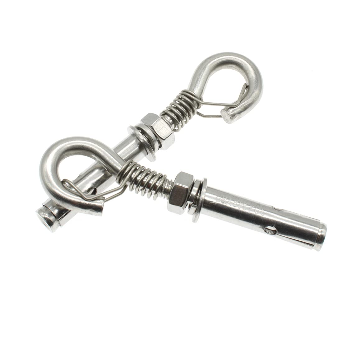 HAJXZH 2Pcs Expansion Hook M8 Open Heavy Duty Expansion Screw Hook Anchor Bolt Cup Concrete Brick Hook 304 Stainless Steel (with Spring Buckle)