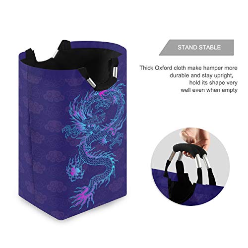 ATTX 22.7ββ Purple Chinese Dragon Waterproof Foldable Laundry Hamper, Dirty Clothes Laundry Basket, Storage Organizer for Toy Collection