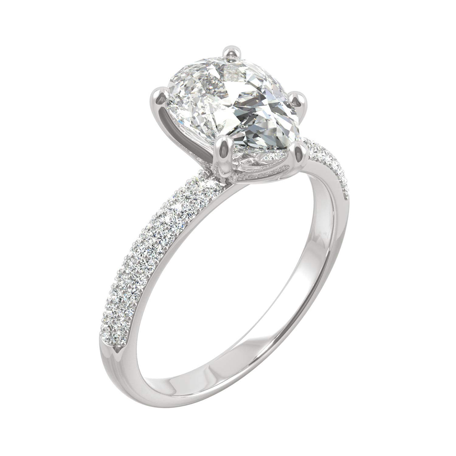 14K White Gold Moissanite by Charles & Colvard 10x7mm Pear Engagement Ring-size 8 2.45cttw DEW