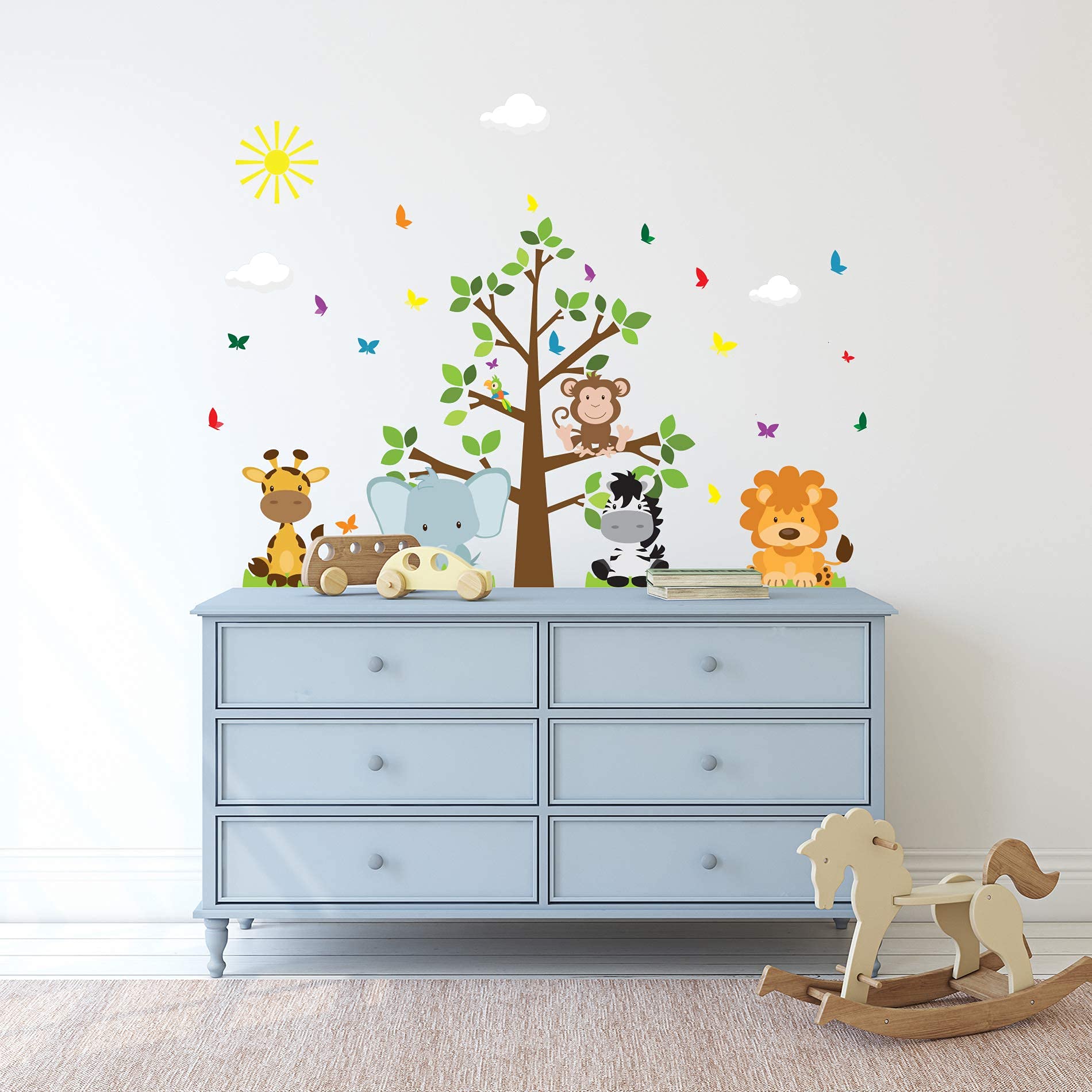 Baby Safari Animals Wall Decals 30pcs for Kids Bedroom - Rooms and Stickers