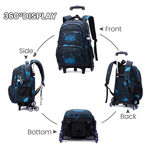 Amythe Rolling Backpack for Kids Teenagers, Casual Laptop Backpack - Lightweight, Waterproof,Tear-Resistant, Six-Wheeled for Easy Transport,Travel Luggage Backpack