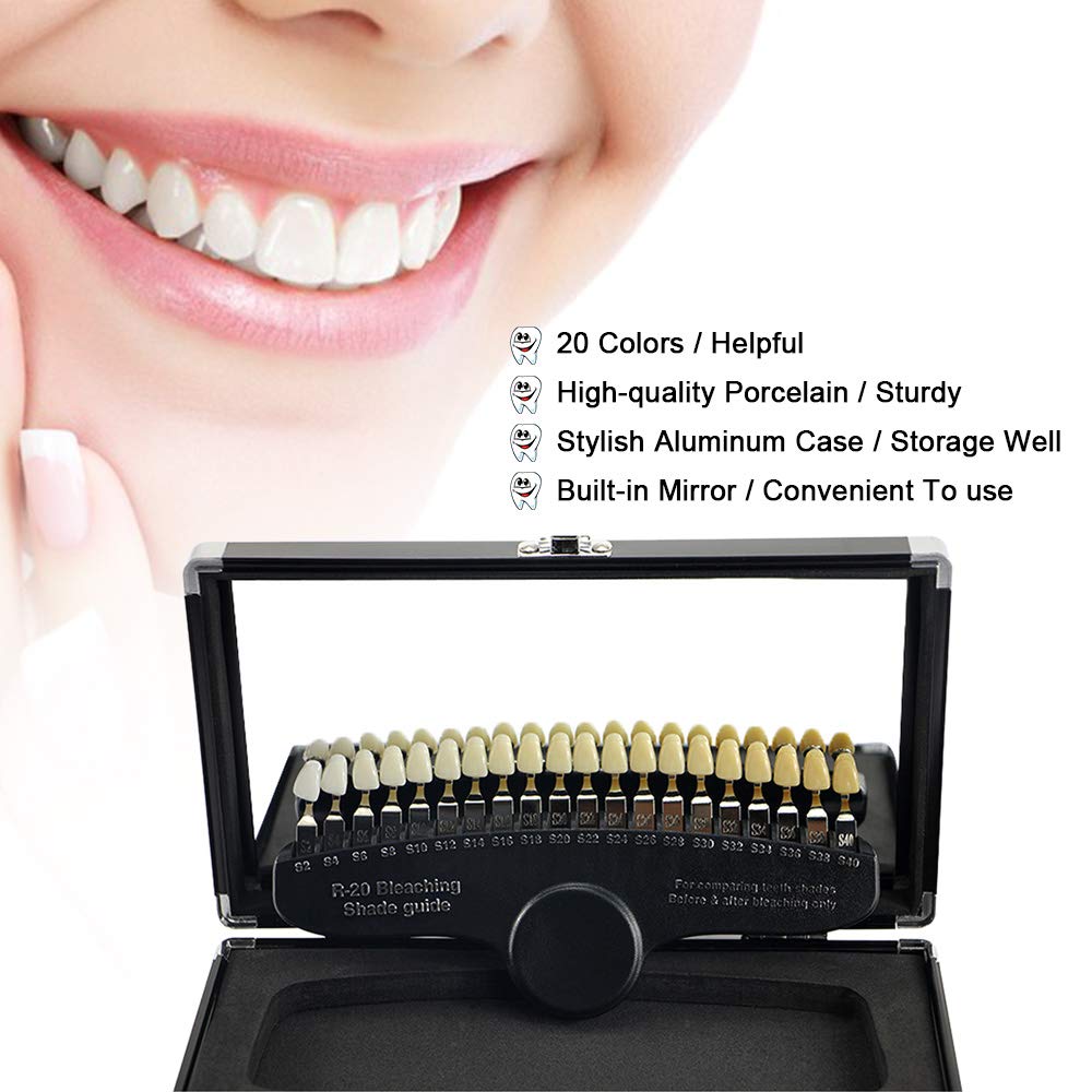 Junco Dental Teeth Shade Guide, Professional Porcelain 3D R-20 Tooth Whitening Shade Chart with 20 Colors