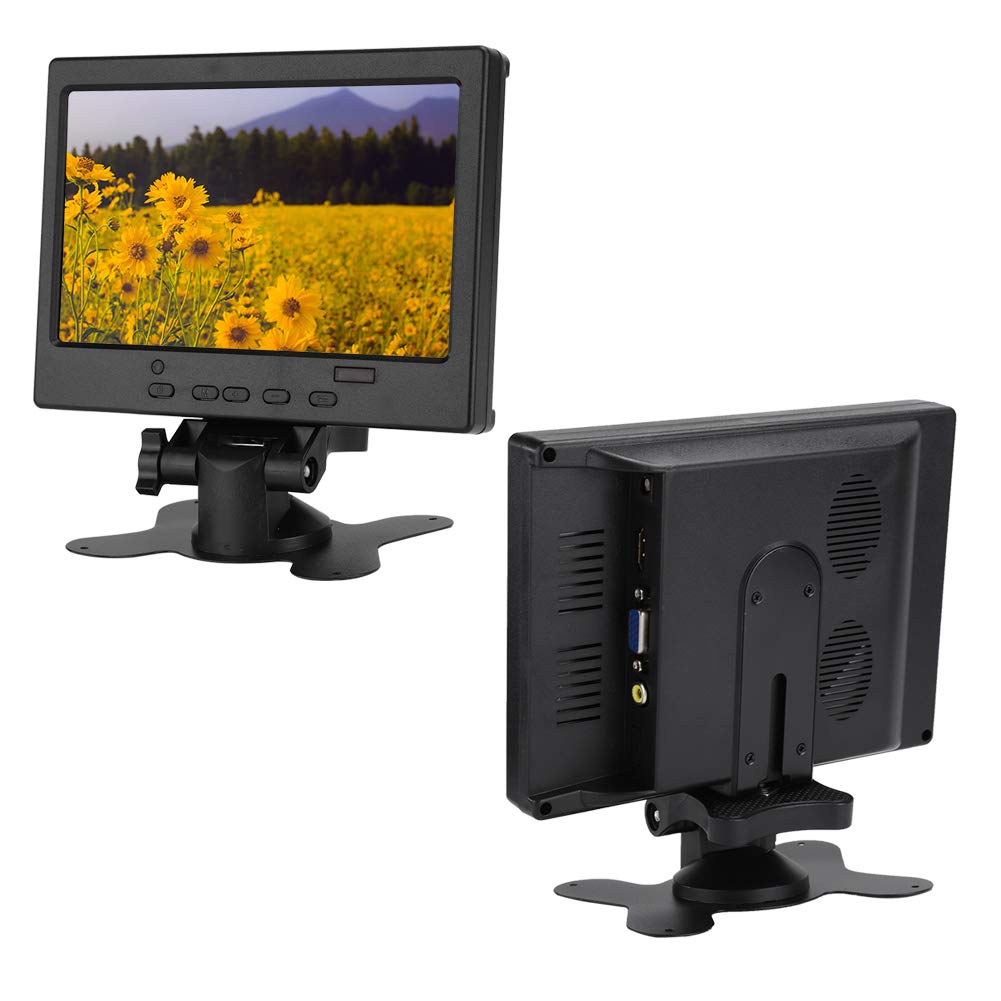 7 inch LCD Monitor, 16:9 800:1 1024x600 250cd/m² LED Backlight Widescreen 1080P HD Monitor Mini Screen w/Speaker,Support HDMI/VGA/AV,for/Car Display/CCTV(US)