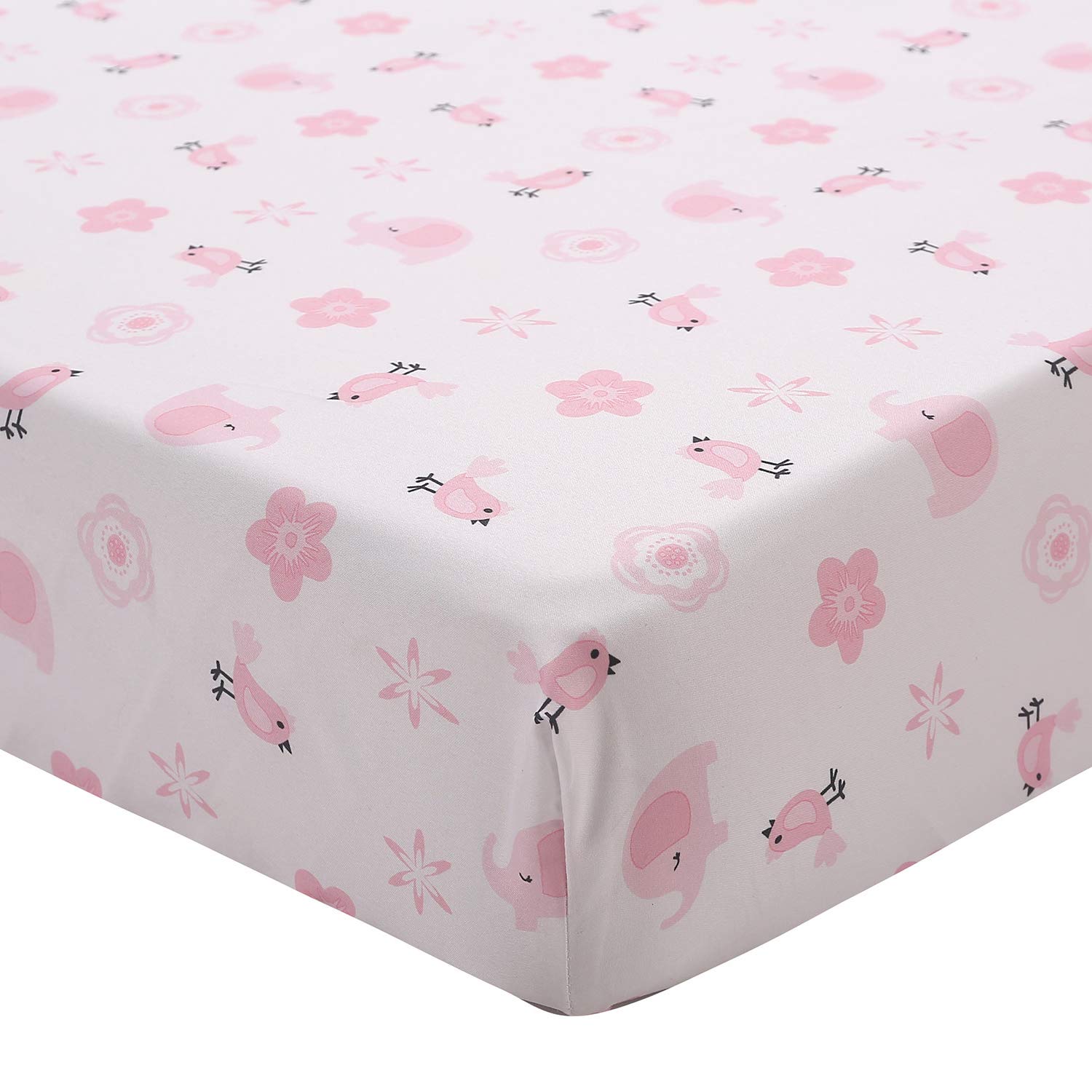 Brandream Pink Grey Elephant Crib Bedding Sets for Baby Girls | 3 Piece Nursery Set | Crib Comforter, Fitted Crib Sheet, Crib Skirt Included with Exotic Floral Design