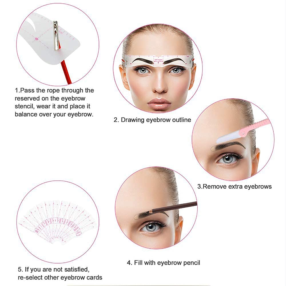 Eyebrow Stencil & Eyebrow Setting Gel, 30 Eyebrow Shaper Kit, Reusable Eyebrow Template With Strap, Waterproof Eyebrow Repair Liquid, Brows Styling Brow Fix Gel Beauty Makeup