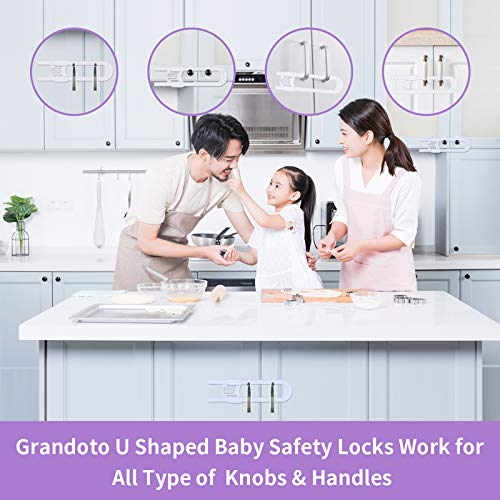 Baby Safety Locks for Cabinets-GRANDOTO Sliding Cabinet Locks for Babies & Childproof Safe Latches & Child Proofing Lock of Drawer,Wardrobe,Fridge,Bathroom,Kitchen,Cupboard Door Handle (White 12P)