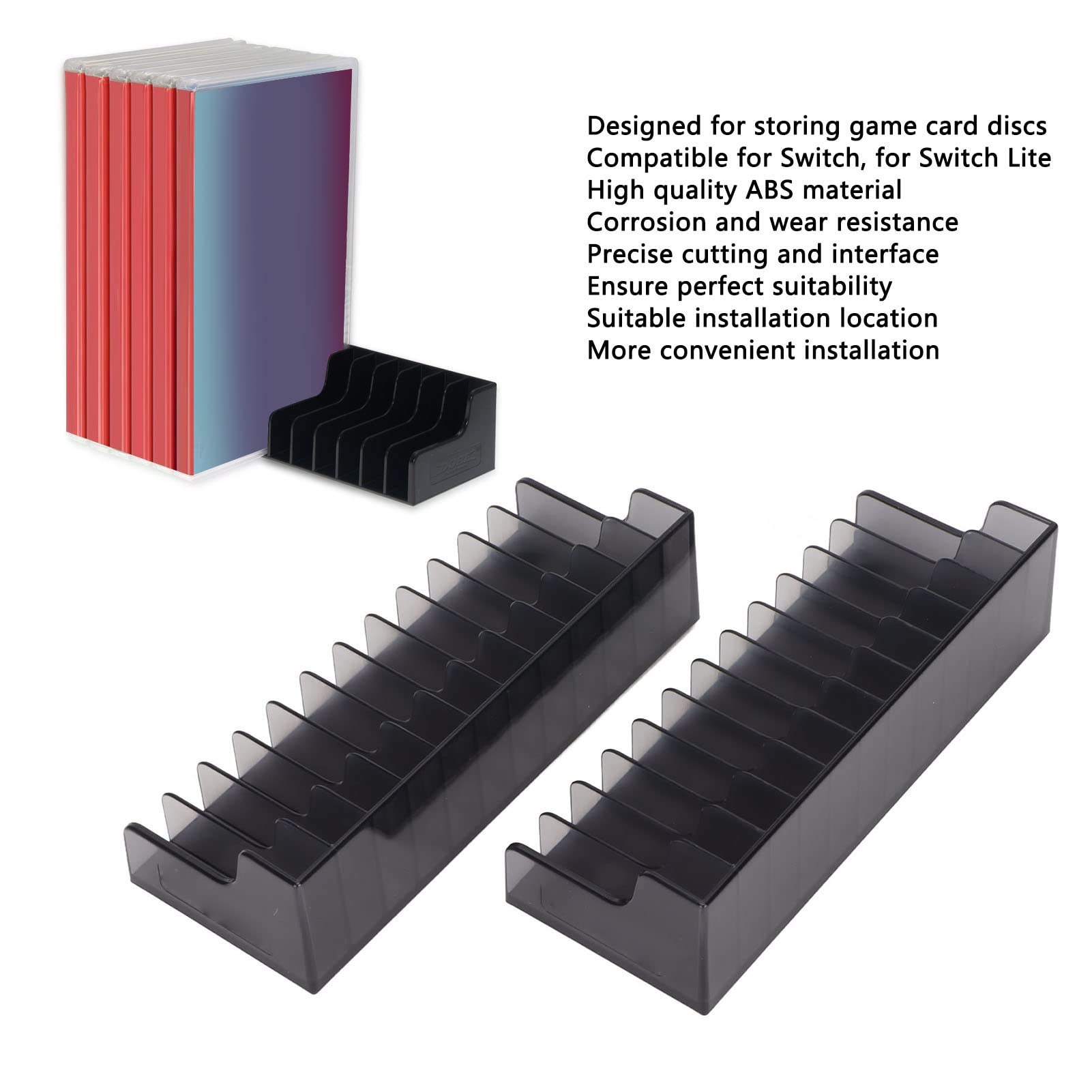 2 Pack Game Storage Bracket for Nintendo Switch Lite (Up to 24 CD Disc), Game Holder Rack Organizer for Gaming Blu-Ray Disks, Black