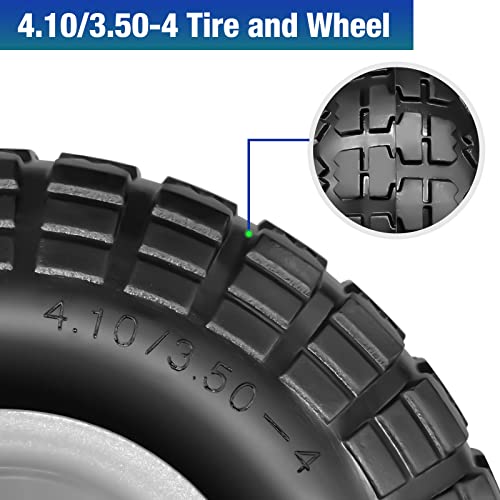 4 Pcs 10" Flat Free Tires Solid Pneumatic Tires Wheels, 4.10/3.50-4 Air Less Tires with 5/8" Center Bearings, for Wheelbarrow/Dolly/Garden Wagon Carts/Hand Truck/Wheel Barrel/Lawn Mower, 4 Pack