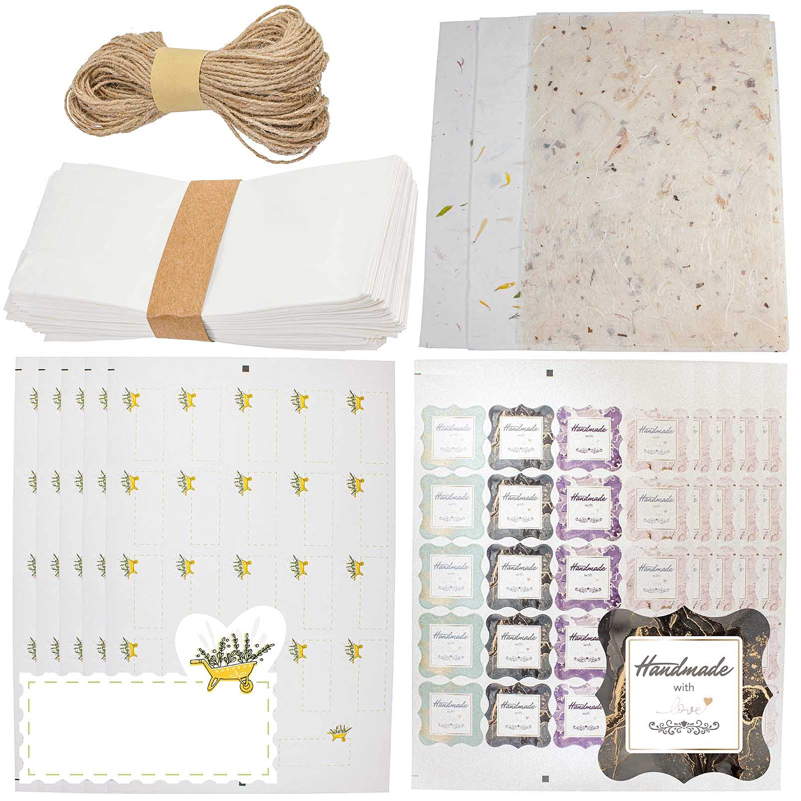 Handmade Soap Packaging Set | 200 Handmade with Love Stickers with Elegant Cut Labels | 100 Translucent Paper Bags | Wrapping Paper for Homemade Goods , Small Business Supplies Canning Crafts Supplies