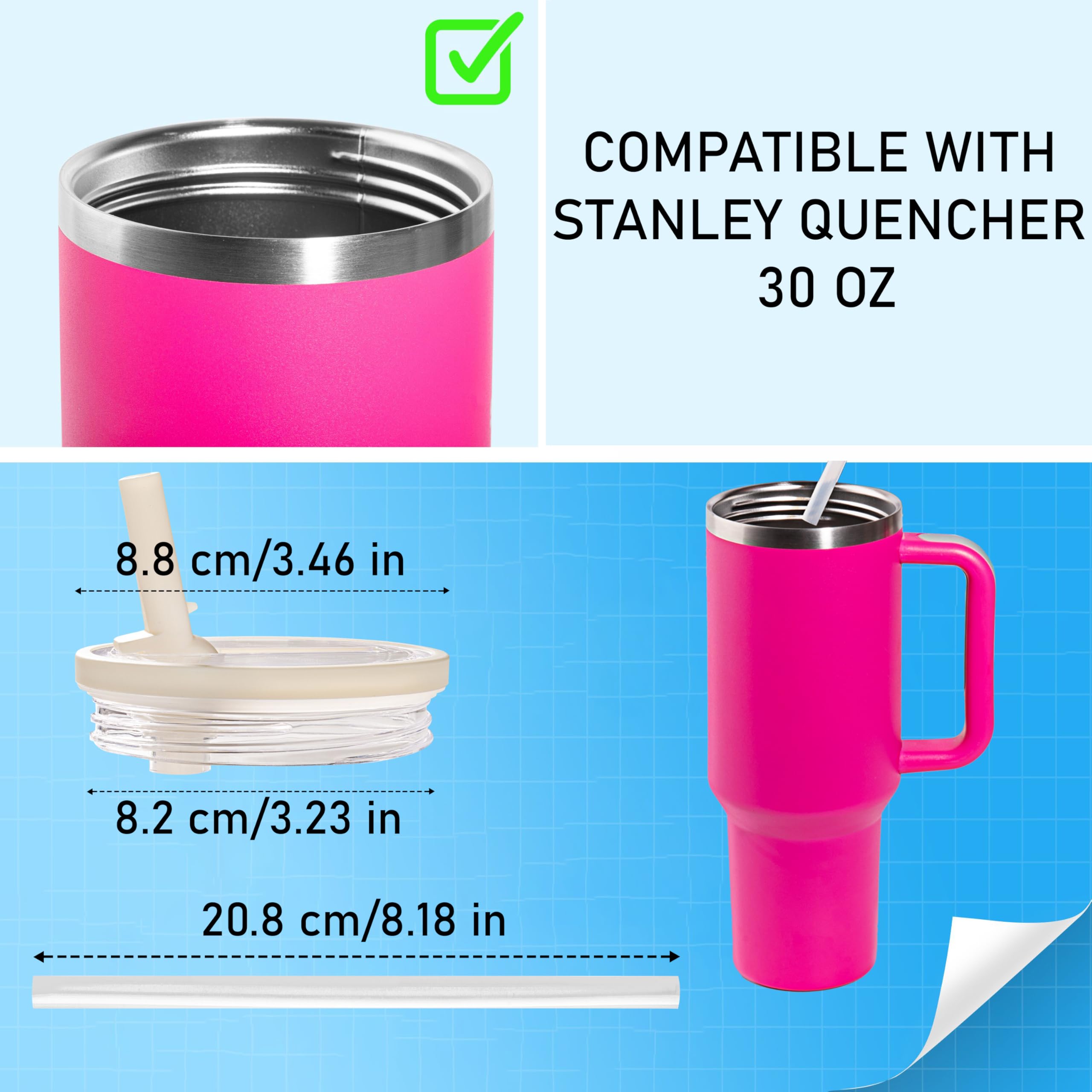 2 Pack 30 Oz Replaceble Tumbler Flip Straw Lid fit for Stanley Quencher H2.0 FlowState Tumber, Leak Proof Lid Replacement for Stanley Cup, Spill Proof Splash Reusable Dustproof Tumbler Cover