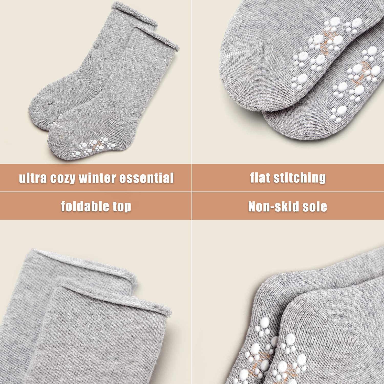 Toddler Non Slip Socks Baby Boys Winter Warm Socks with Grips for Baby Girls Thicken Terry Socks 6 Pack Age 2-4