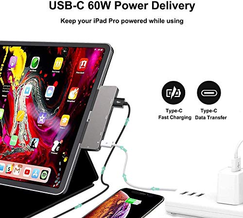 7-in-1 USB C Hub Adapter Multiport, with 4K HDMI, USB C PD Fast Charging and SD - Dongle Compatible with iPad Pro 2020 2018,iPad Air4, MacBook Pro/Air and More