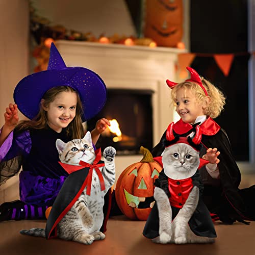 4 Pcs Halloween Pet Costume Set, Funny Vampire Cape Cloak Devil's Horn Headband Bat Wings with Bell Vampire Costume for Cat and Small Dogs, Cat Outfit Clothes for Halloween Party Pet Cosplay (Large)