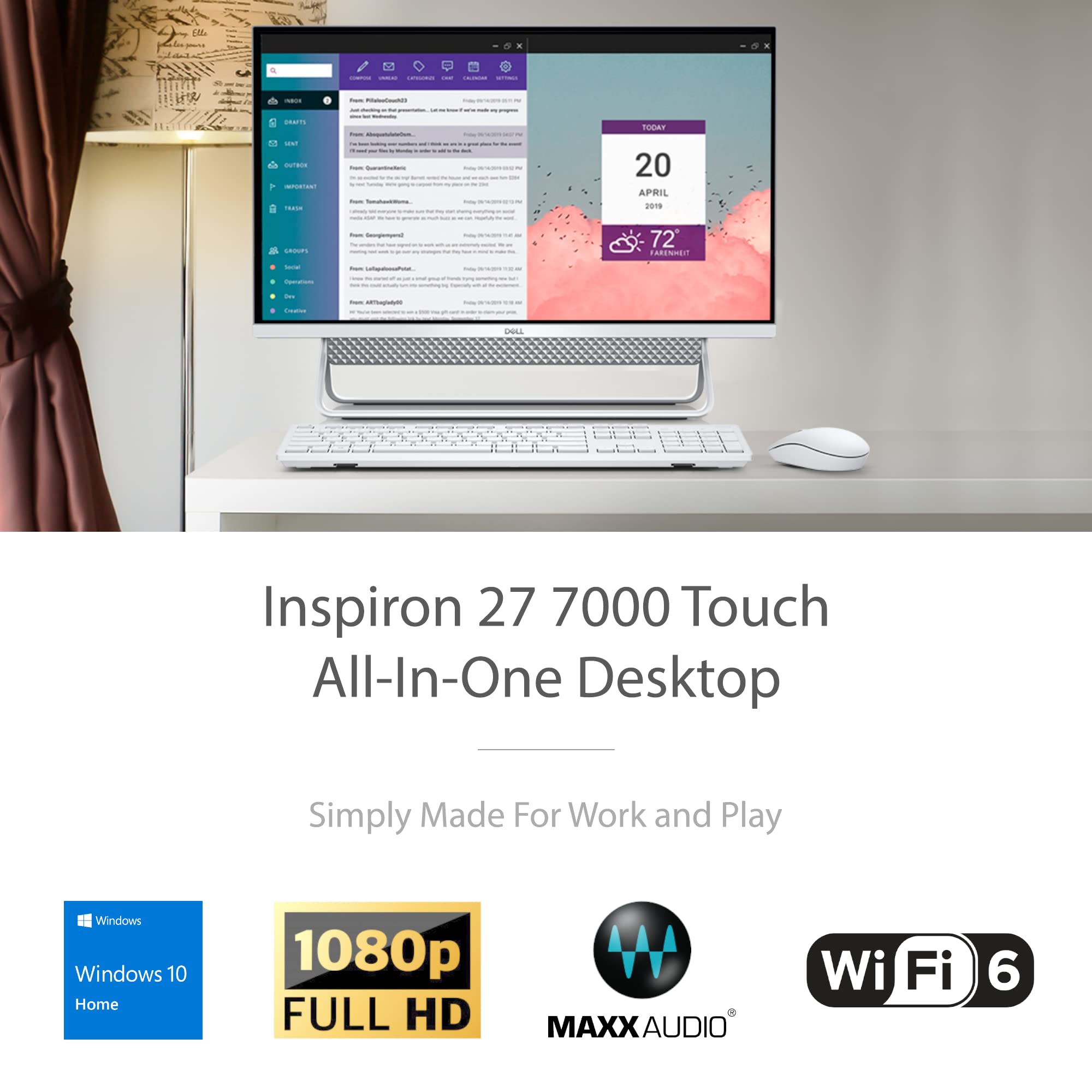 DELL Inspiron 7700 27 All-in-One Desktop, 27" FHD Touchscreen, i7-1165G7, GeForce MX330, 64GB RAM, 2TB SSD, Webcam, WiFi 6, Bluetooth 5, Wireless Keyboard and Mouse, Win 10 Home