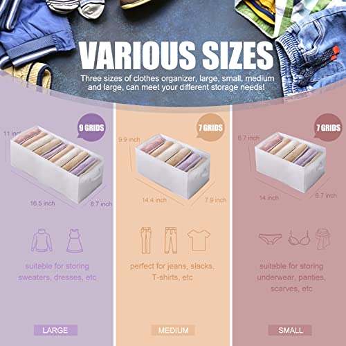 3 Pcs Wardrobe Clothes Organizer, Jeans Compartment Storage, Reinforced Handle Thickening Fabric, Foldable Washable Drawer Organizers, Mesh Clothes Storage Organizer for Bedroom (Gray)