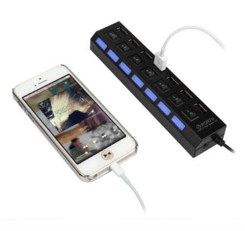 7-Port USB 2.0 Multi Charger Hub +High Speed Adapter ON/Off Switch Laptop/PC USA