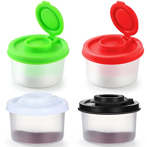 4 Pcs Salt and Pepper Shakers Set Mini Plastic Pepper Shaker with Lid Damp Proof Popcorn Containers Clear Spice Jars Salt Shaker for Travel Camping Picnic Lunch Dining Kitchen (Colorful, Small)