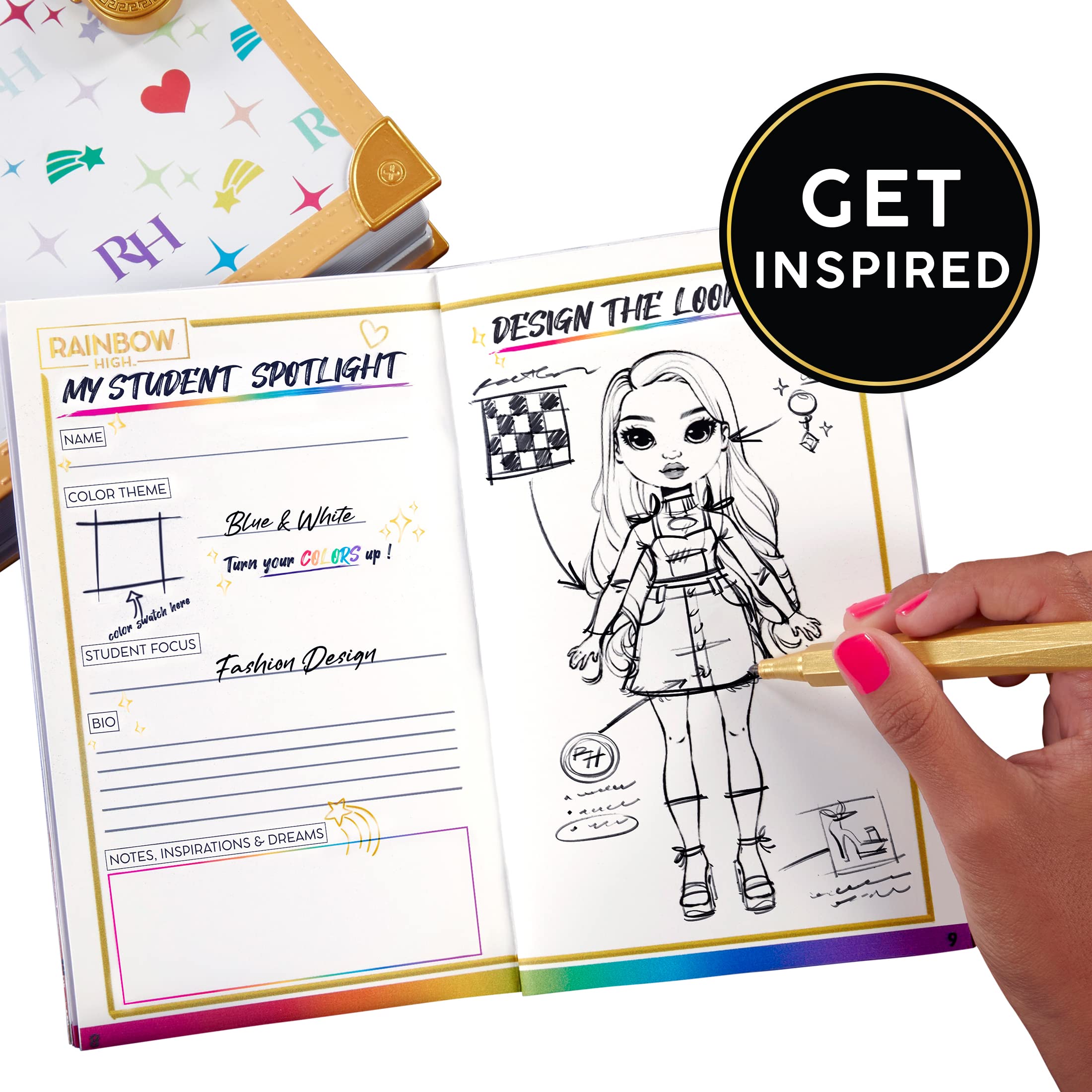 Rainbow High Secret Journal- Fashion Journal with Lock, Activity Book, Pen, and Necklace Charm to Unlock Your Creative Ideas, Kids 6-12 Years,Multicolor