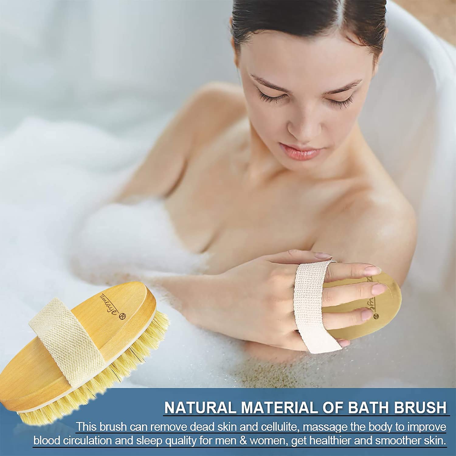 TEMEAYE Dry Brushing Body Brush, Body Skin Exfoliator Scrubber, for Skin Dry Brushing Massage, Lymphatic Drainage & Blood Circulation Improvement, Medium Strength (Boar Bristle and Wooden Handle)