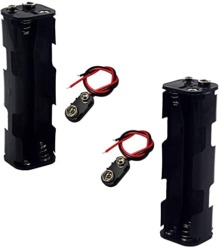 LampVPath (Pack of 2 8 AA Battery Holder, Two Layers Battery Case, 12v AA Battery Holder, 8 AA Battery Holder with Leads with (Pack of 2) I Fonts Clip Connector