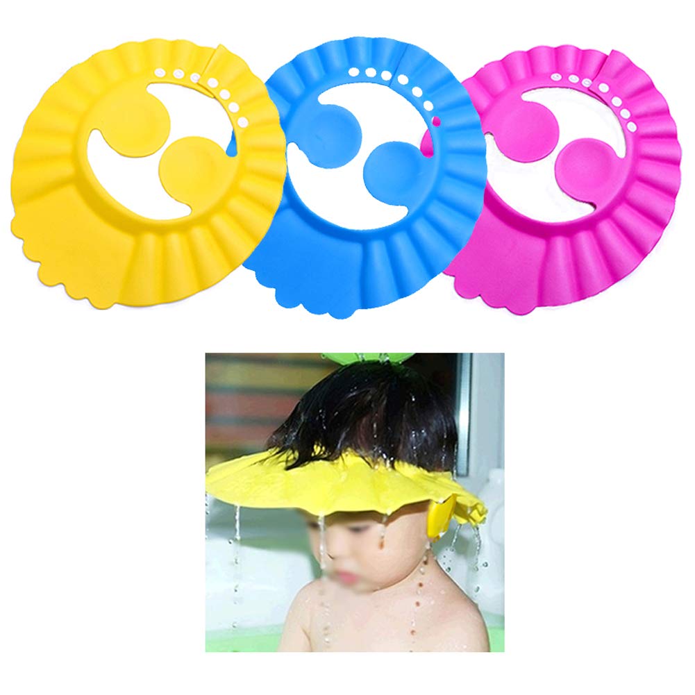 Baby Shower Shampoo Bath Protection Cap Waterproof Ear Protection Eye Protection 3 Pieces- Soft Cap Adjustable Bathroom Sun Visor Suitable for 0-3-10 Years Old
