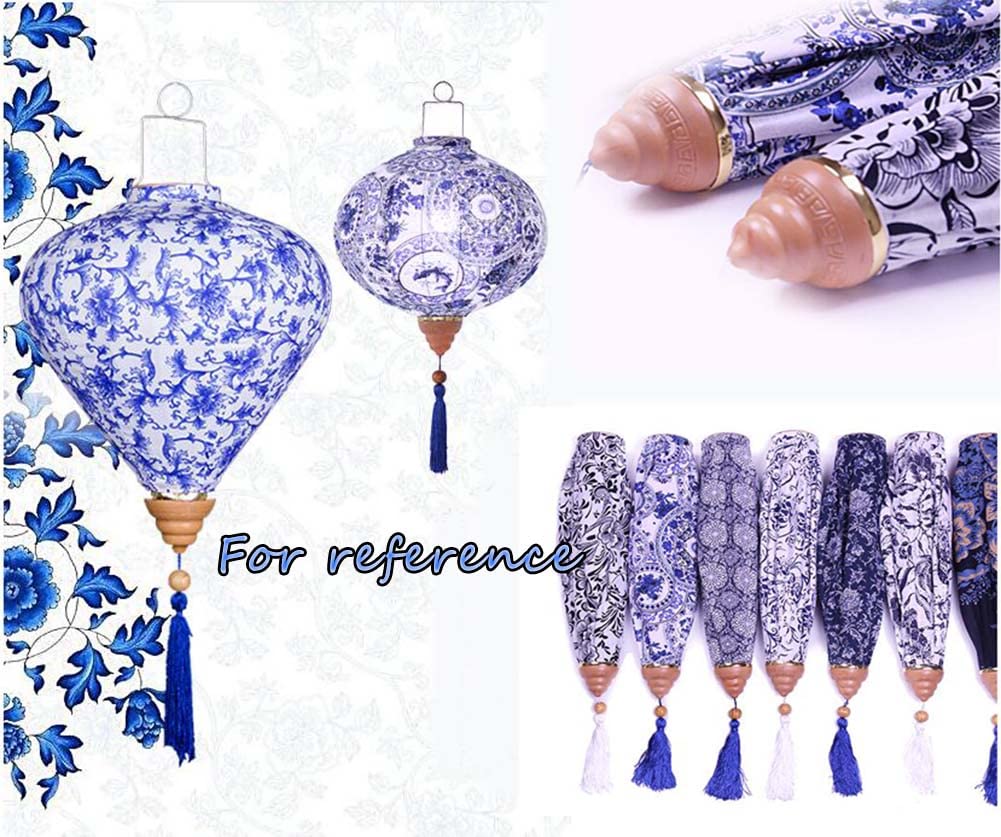 14" Traditional Cloth Lantern Chinese Style Flower Painted Lantern Home Garden Hanging Decorative Lantern Lampshade, Blue