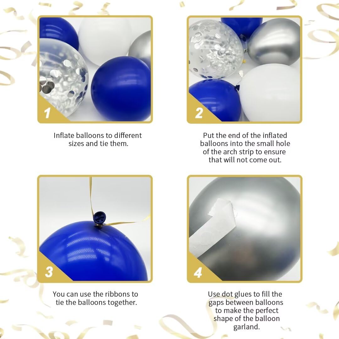 141pcs latex balloons with 3pcs Foil Balloons for Birthday Graduation Disco 2024 Prom Party Decorations⦠(Royal Blue Silver White)