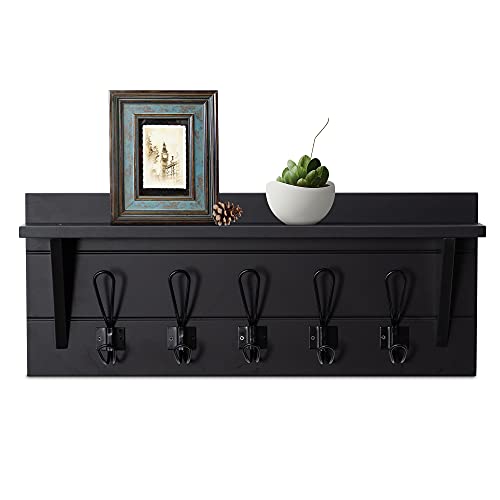 Zoopolyn Wall Shelf with Hooks Underneath 24ββ Long Wall Mounted Coat Rack with Shelf Coat Rack Wall Mount with Shelf Key Hooks for Wall Entryway Shelves for Wall 5 Triple Hooks Black